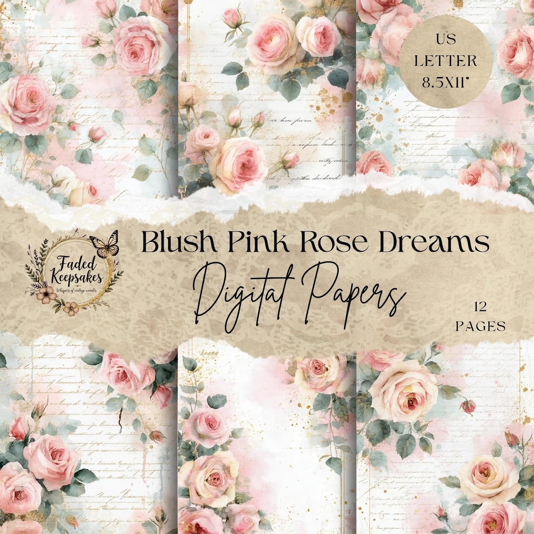 Blush Pink Rose Digital Paper Pack | Romantic Floral Backgrounds With ...