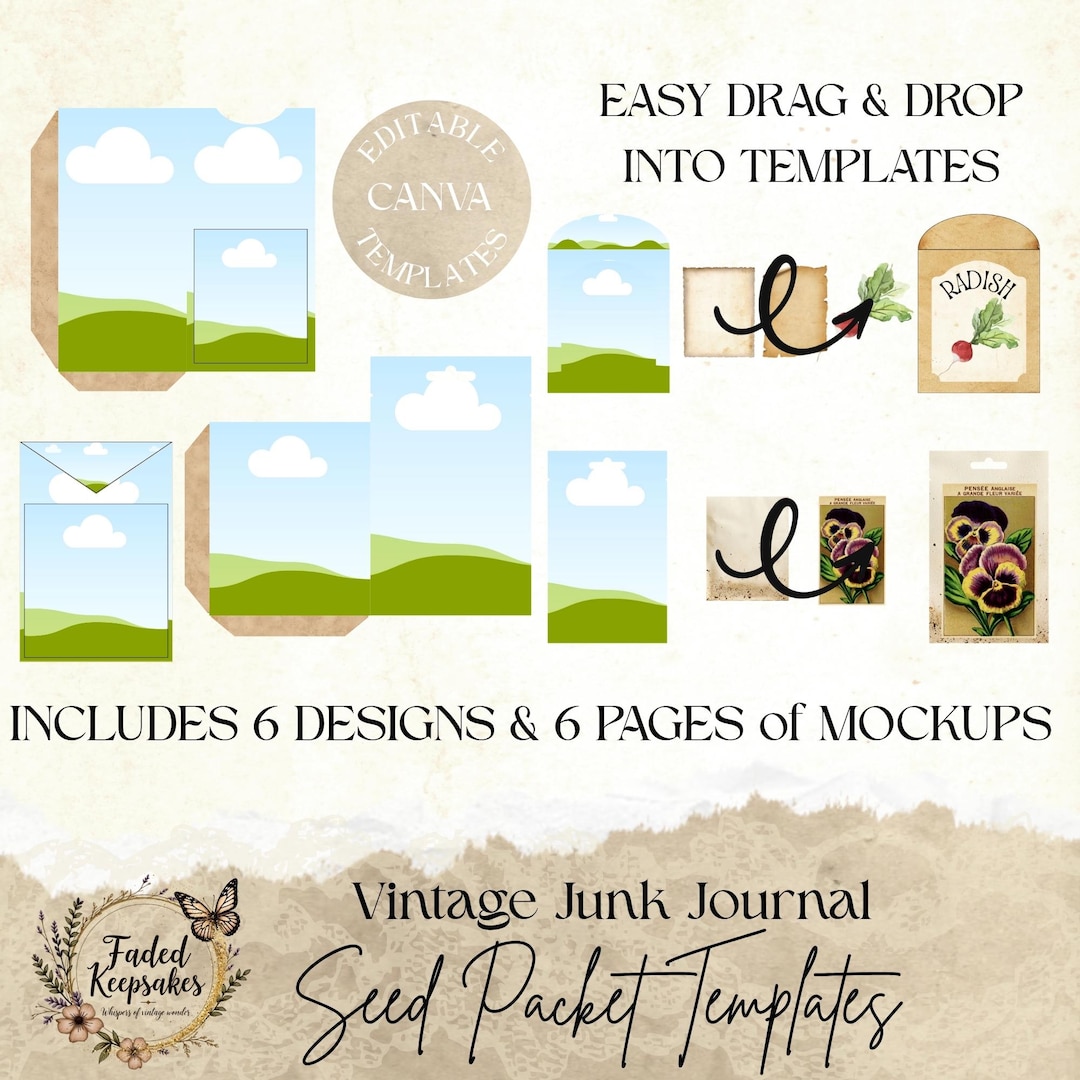 Editable Seed Packet Template Canva: Vintage Junk Journal Ephemera ...