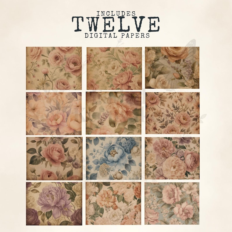 Vintage Floral Digital Papers, Shabby Printable Backgrounds, Antique ...