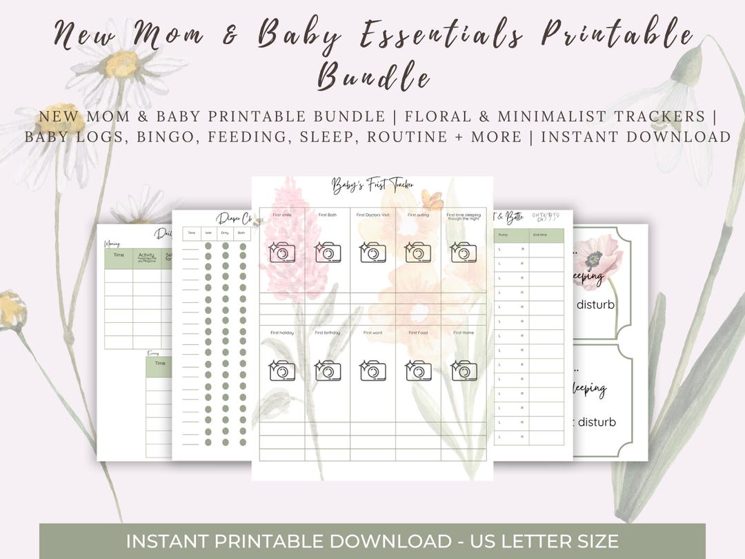 New Mom and Baby Printable Bundle | Floral & Minimalist Trackers | Baby ...