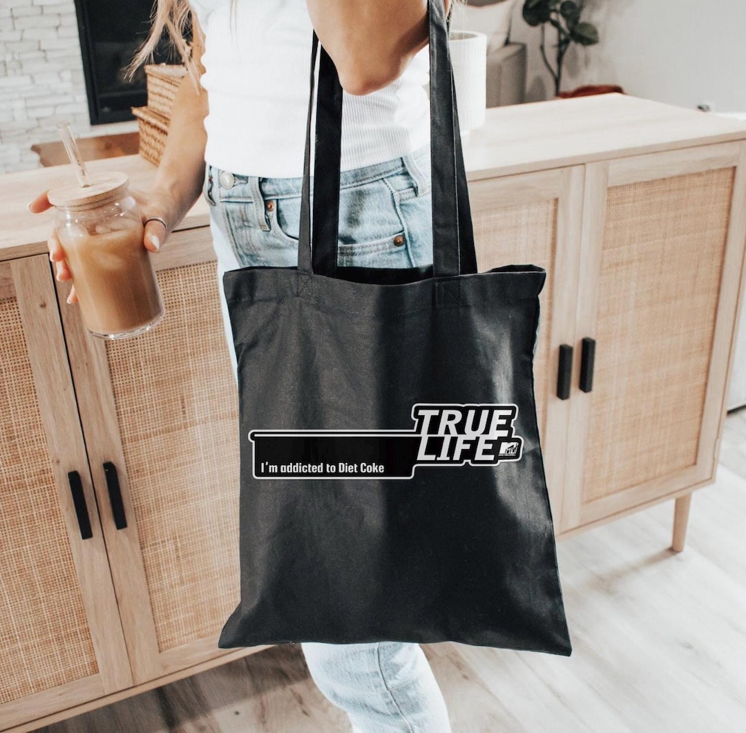 MTV True Life Tote Bag | Black Graphic Tote | Diet Coke - Etsy