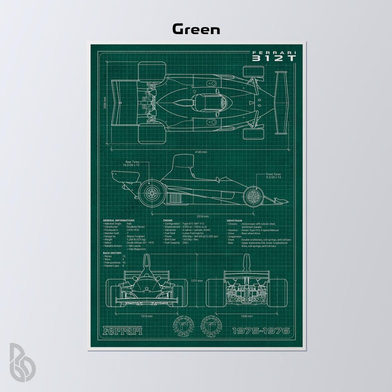 Ferrari 312T, Technical Blueprint, Niki Lauda, Formula 1, F1 Car Wall ...