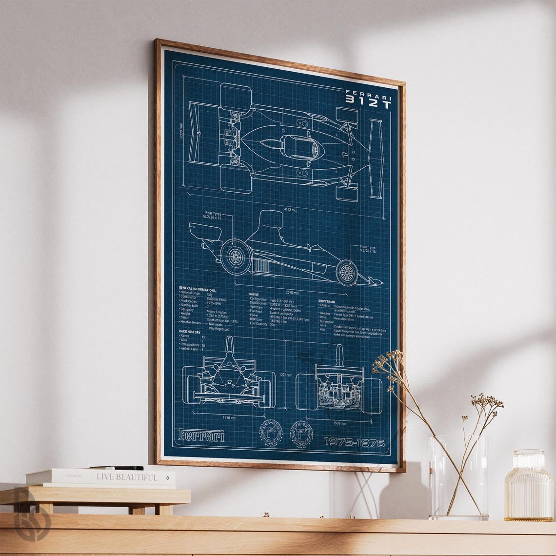 Ferrari 312T, Technical Blueprint, Niki Lauda, Formula 1, F1 Car Wall ...