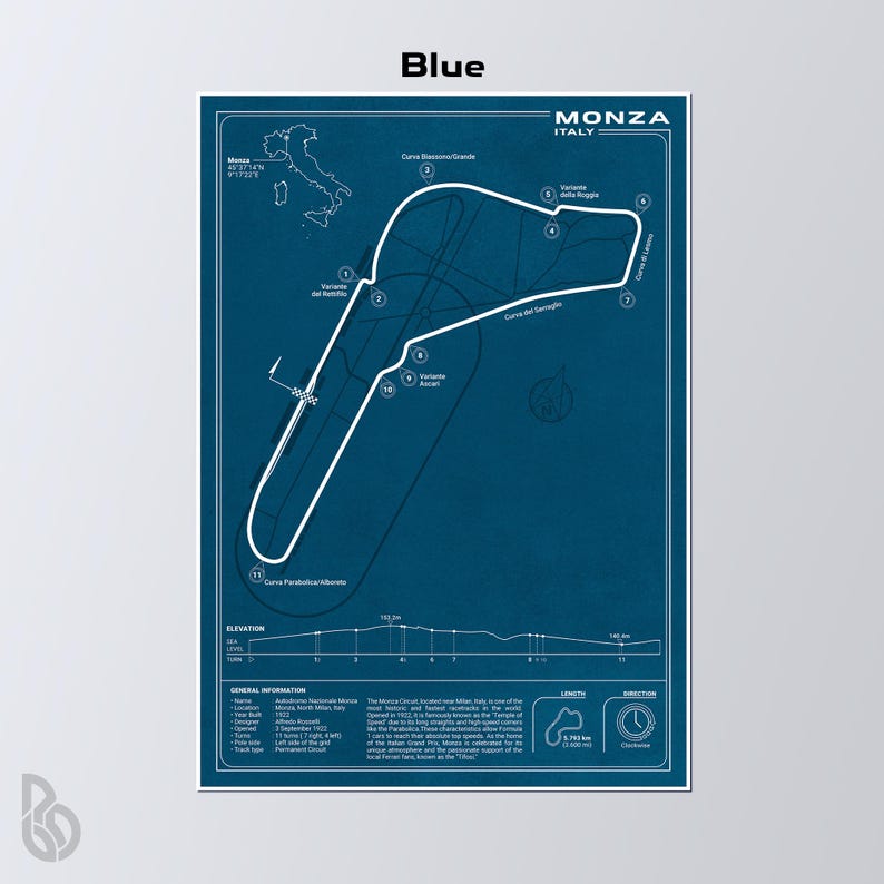 Monza Circuit Blueprint Art Print: Italian Grand Prix Track (digital ...
