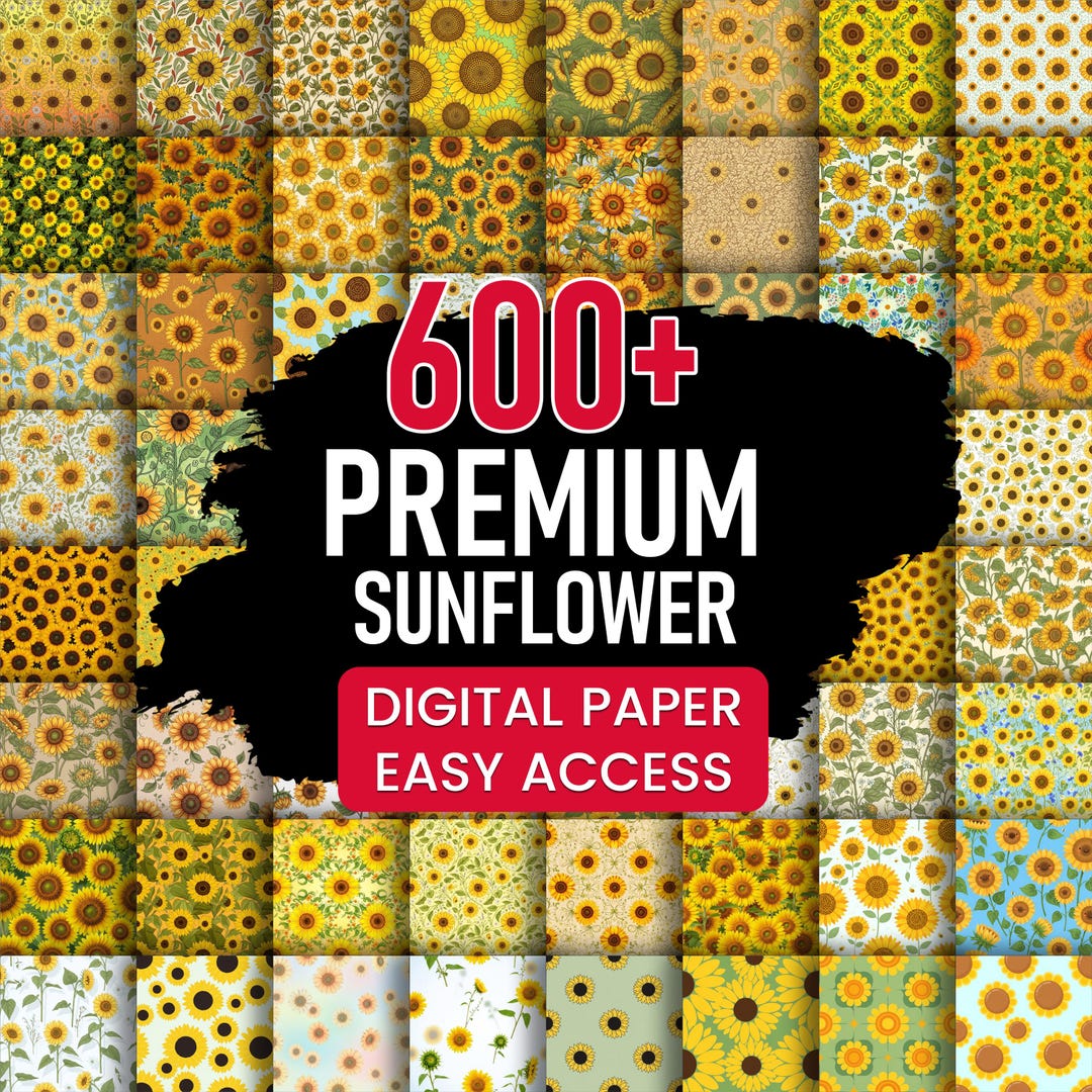 640 Sunflower Digital Paper Pack, Floral Seamless Background Bundle ...