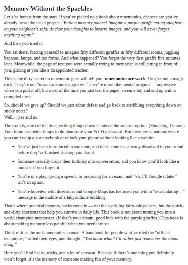 Practical Mnemonics Memory Hacks That Work Ebook Pdf Epub Docx