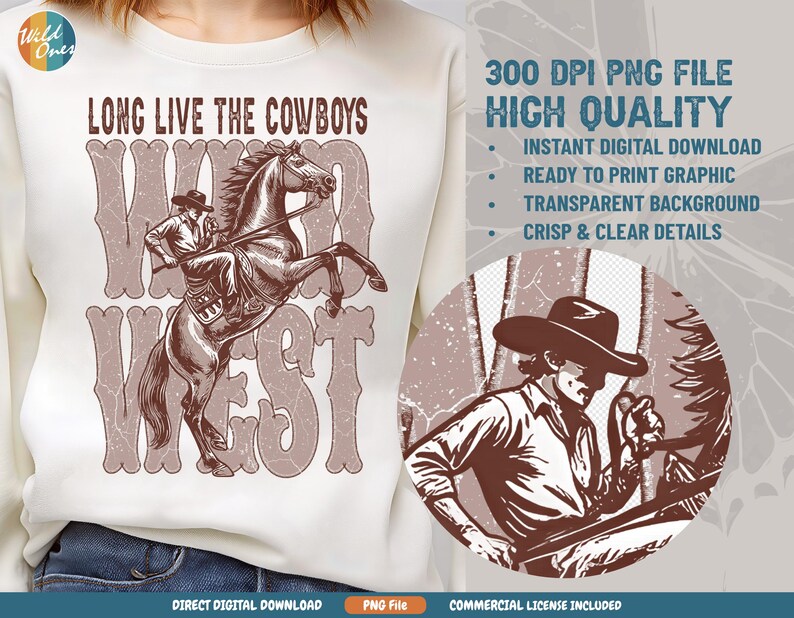 Distressed Cowboy PNG - Wild West Graphic, T-shirt Design (digital ...