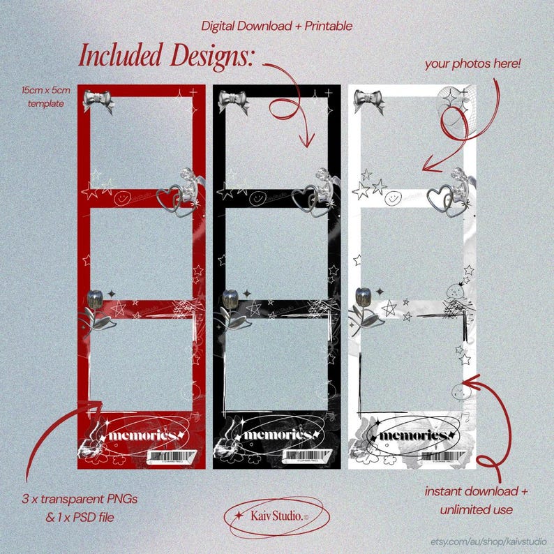 Digital Photobooth Template – Aesthetic Y2K Themed: Black, Red & White ...