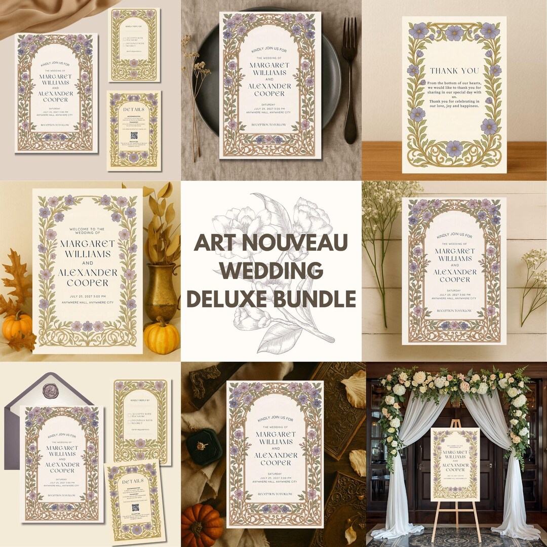 Floral Wedding Invitation Template | Art Nouveau Vintage Wedding Deluxe ...