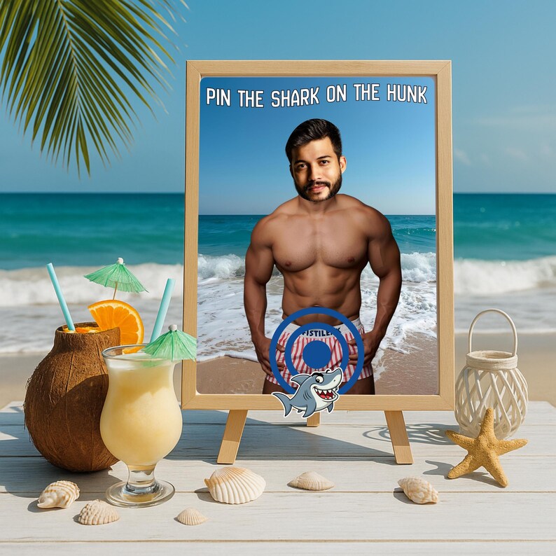 Editable Pin the Shark on the Hunk | Funny Bachelorette Party Game ...