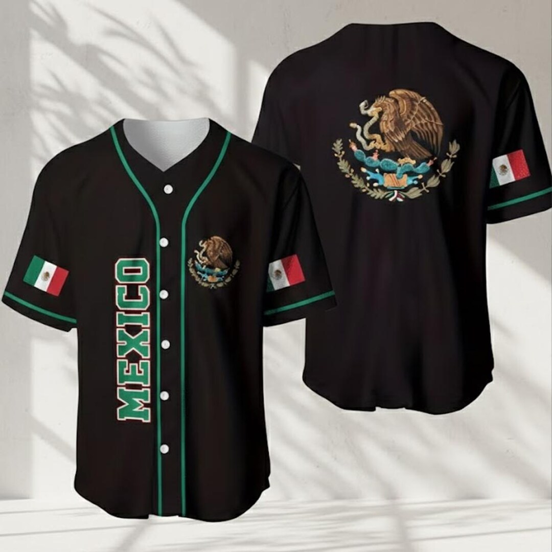 Mexican Baseball Jersey for Men, Aztec Eagle Mexico Flag Shirt, 3D ...