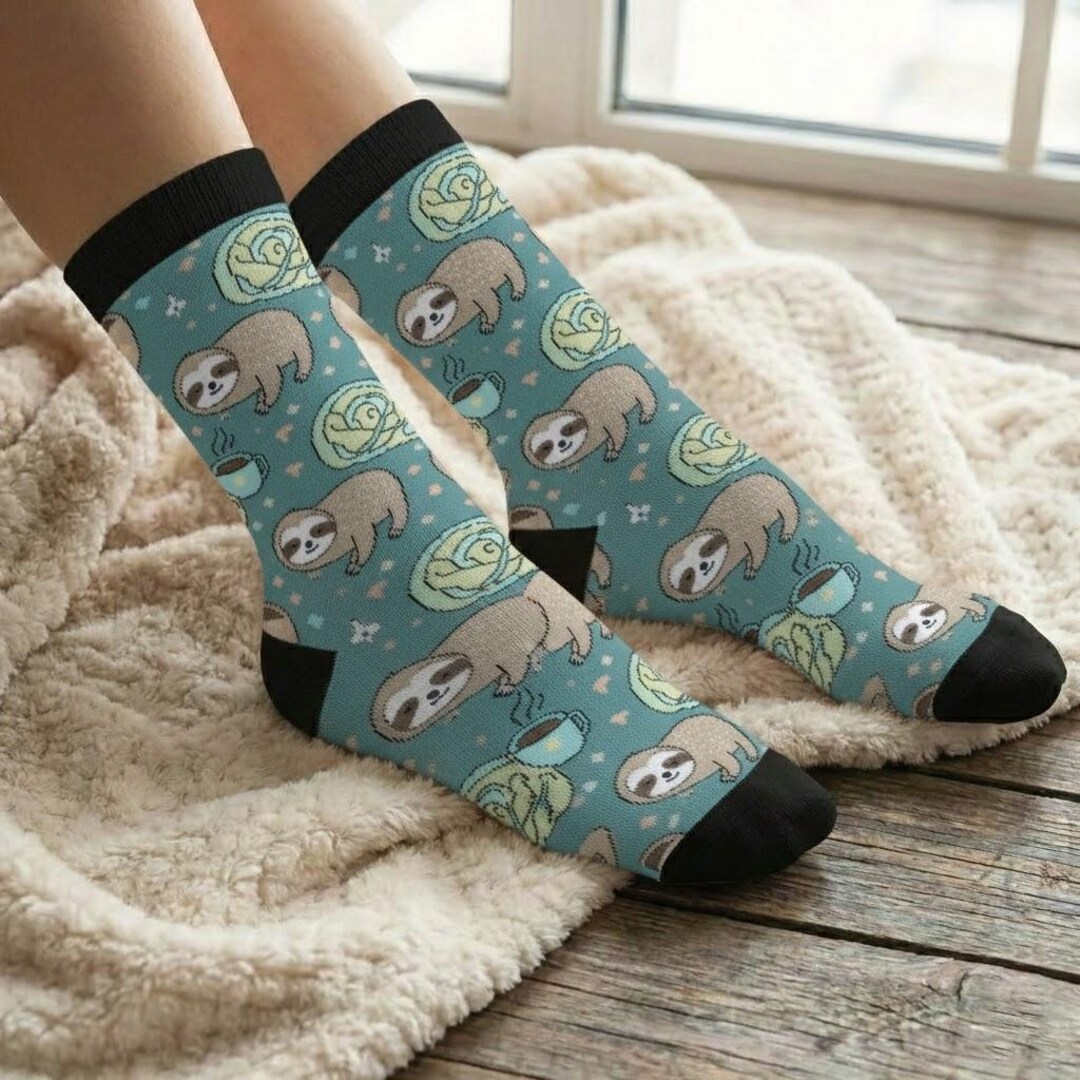 Funny Sloth Meme Socks | Cute Lazy Animal Socks | Chill Novelty Crew ...