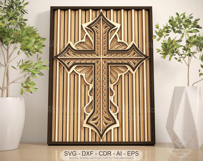 Shadowbox Cross 3d Svg, Christian Cross SVG, Mandala Cross, Laser Cut ...