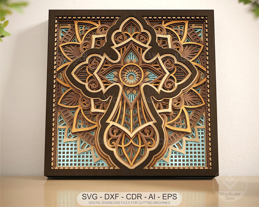 Laser Cut Multilayer Cross Mandala SVG: 8-layer Religious Wall Art ...
