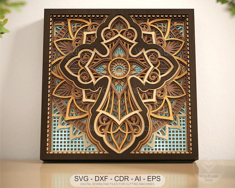 Laser Cut Multilayer Cross Mandala SVG: 8-layer Religious Wall Art ...