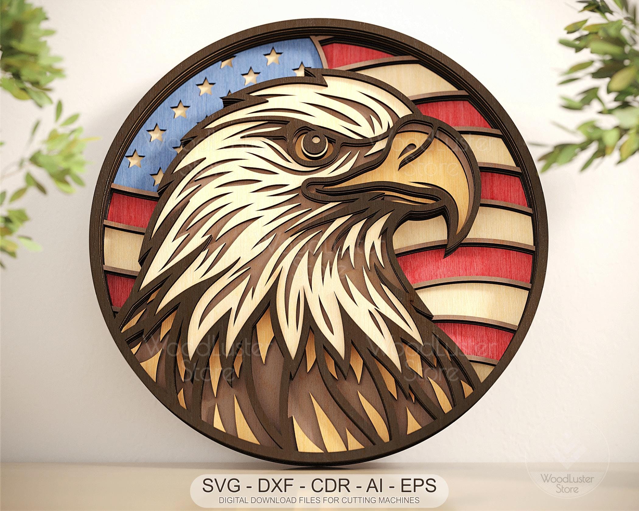 Layered Eagle SVG With American Flag, Laser Cut File Multi-layer Eagle ...