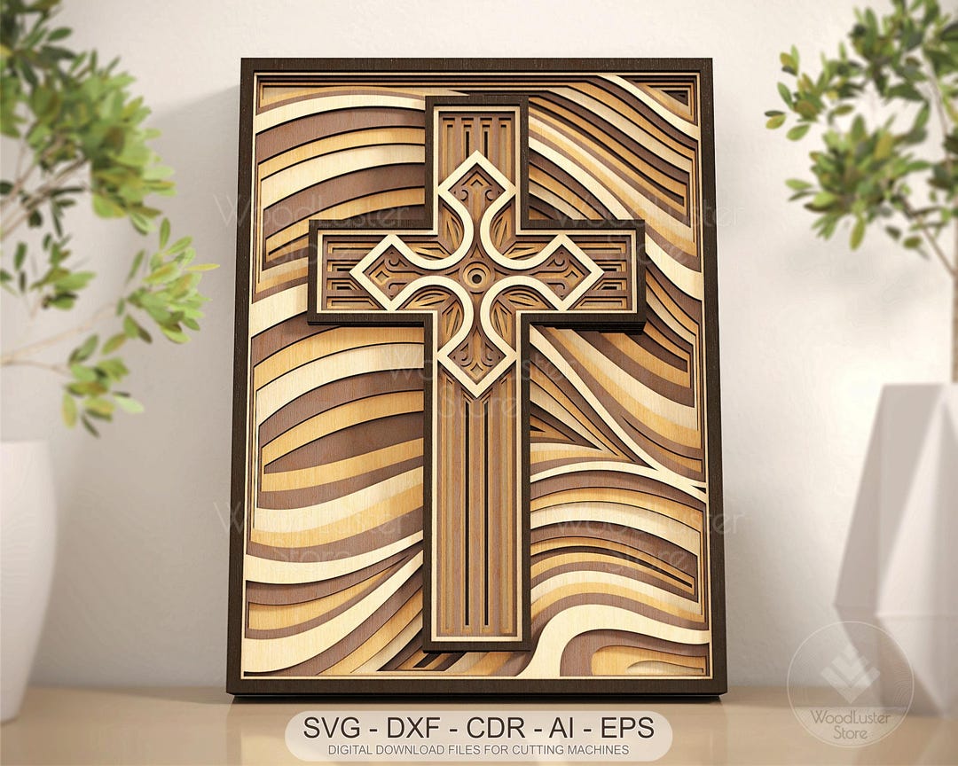 Multilayer Laser Cut Cross SVG DXF Files Cross Wood Cut Template for ...