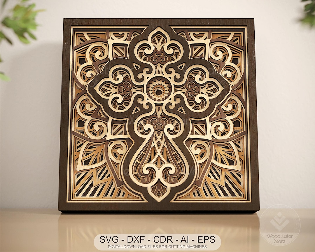 Laser Cut Cross Mandala SVG: 7-layer Religious Wall Art (digital File ...
