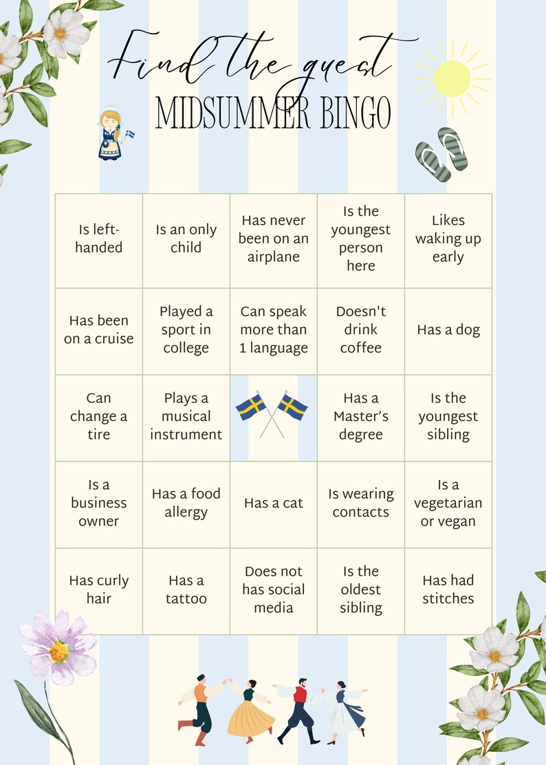 Swedish Midsummer Bingo Game | Get to Know Each Other Icebreaker ...