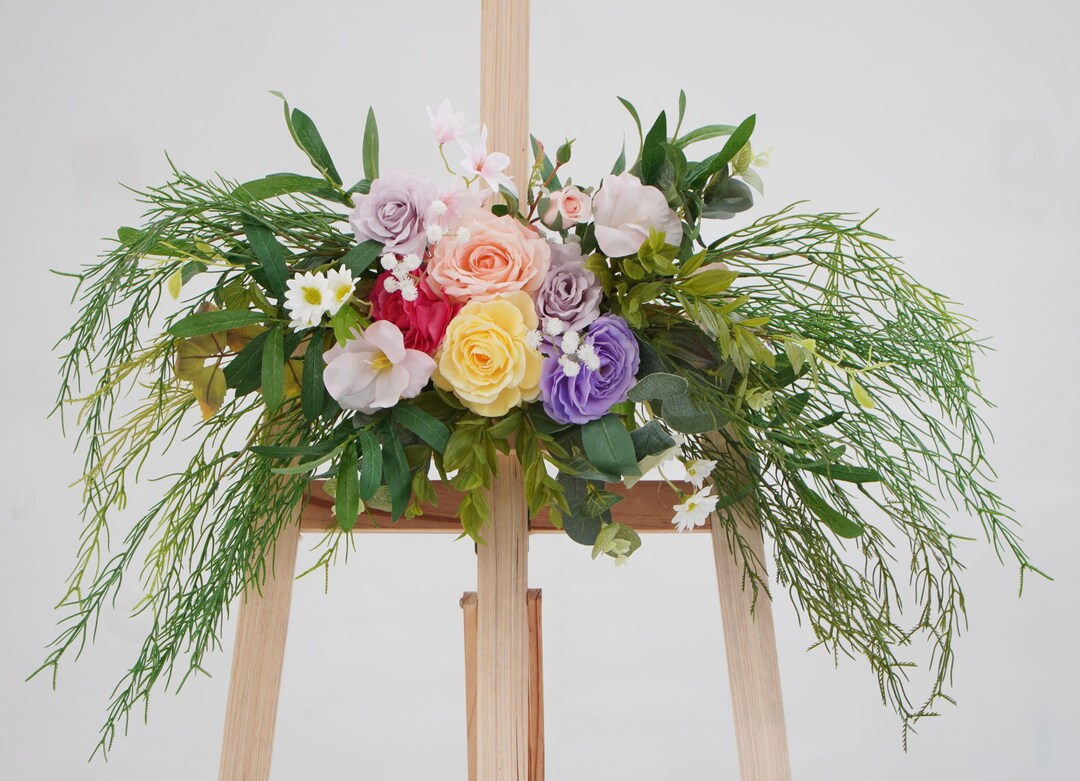 Vibrant Rainbow Welcome Sign Flowers – Bold Wedding Easel Arrangement ...