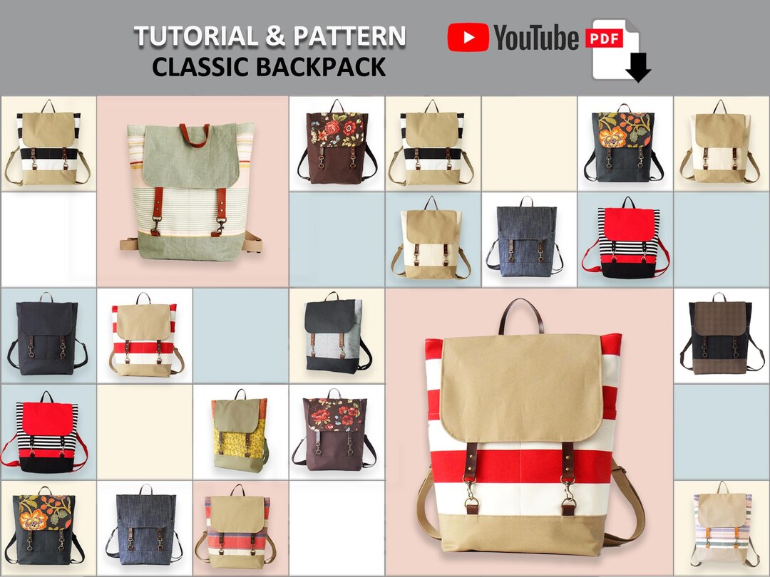 Classic Backpack. Adult Size. PDF PATTERN & TUTORIAL With Youtube Video ...
