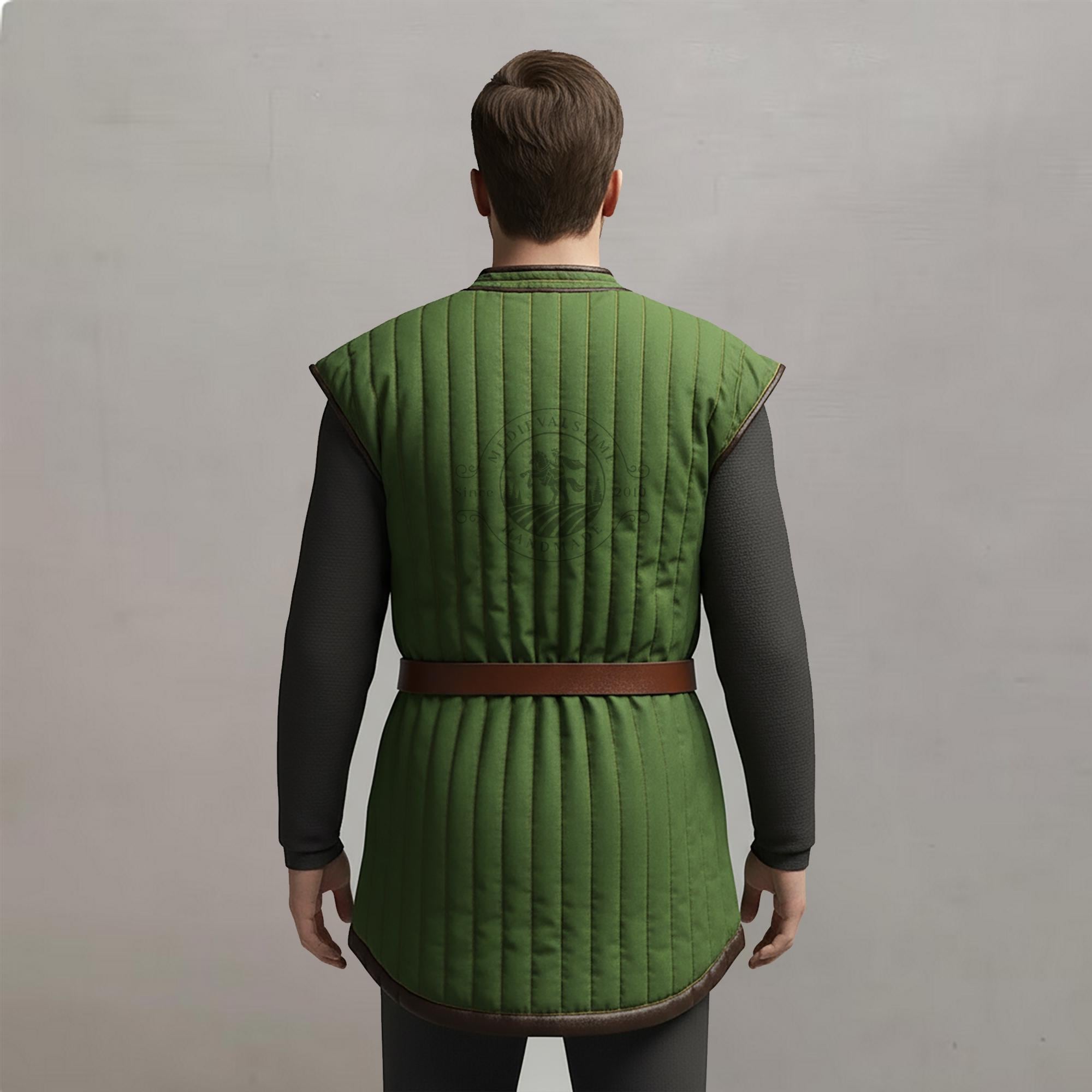 Medieval Padded Gambeson Armor Jacket – Green With Brown Leather Trim ...