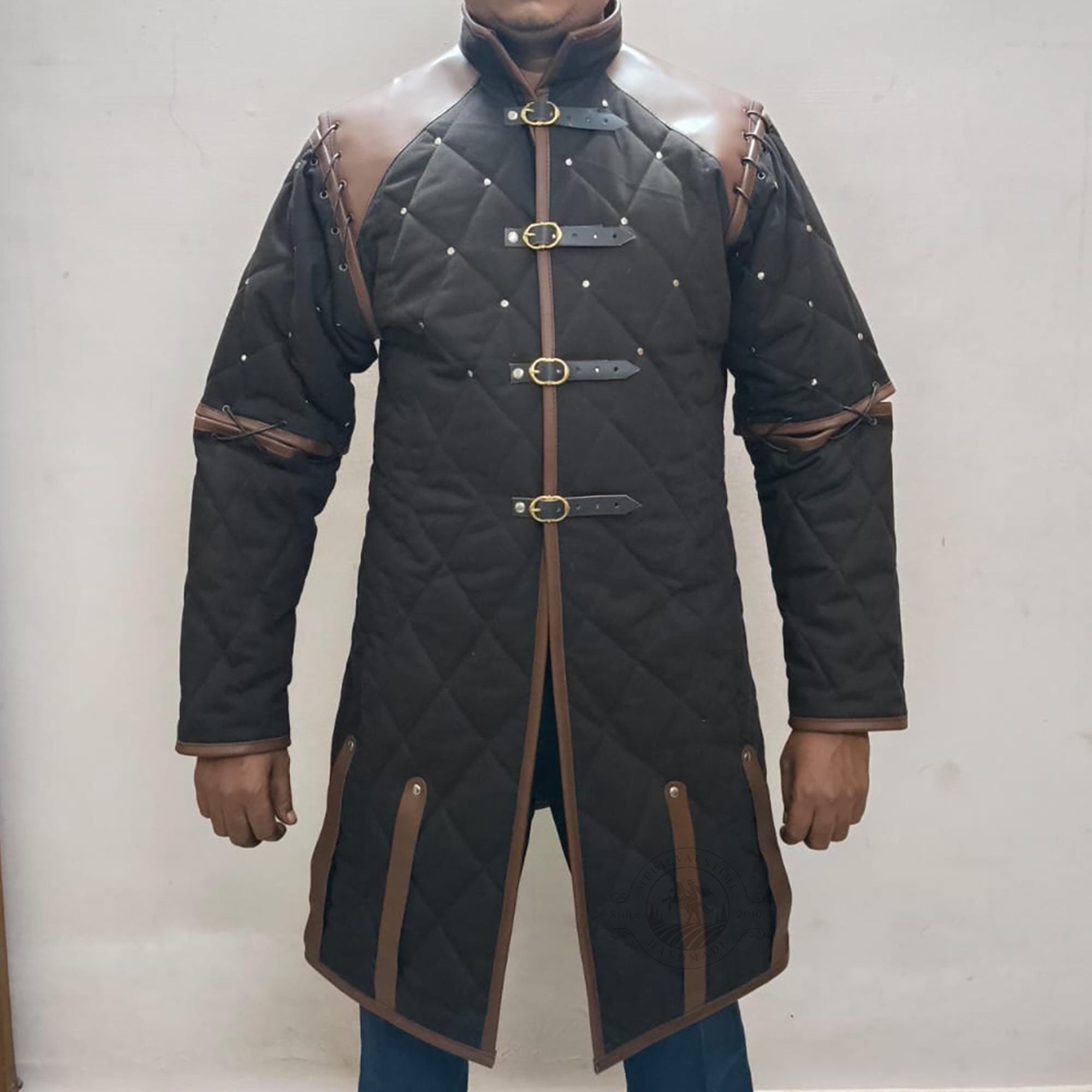 Medieval Padded Gambeson: Thick Cotton Armor With Leather Trim - Etsy