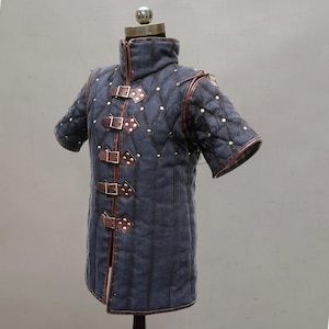 Medieval Cotton Gambeson Brown Leather Trim, Renfaire Costume, Quilted ...