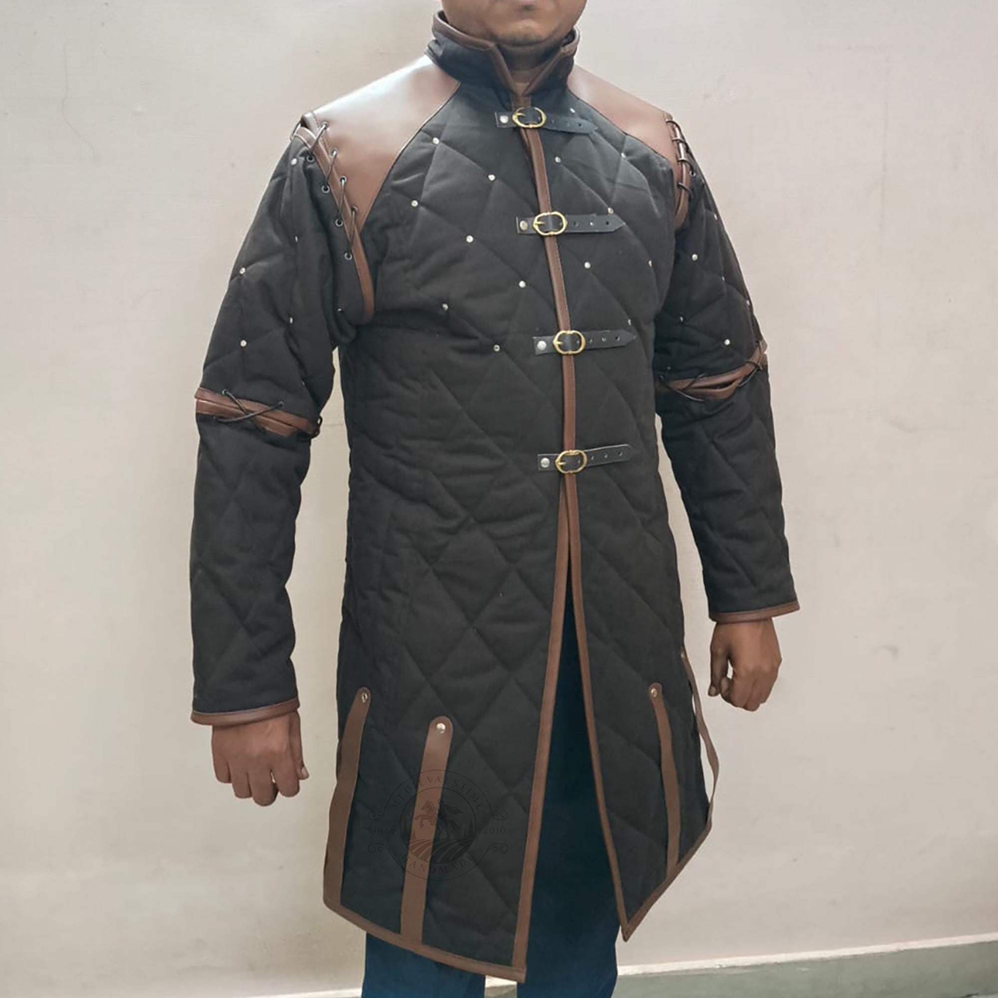 Medieval Padded Gambeson: Thick Cotton Armor With Leather Trim - Etsy