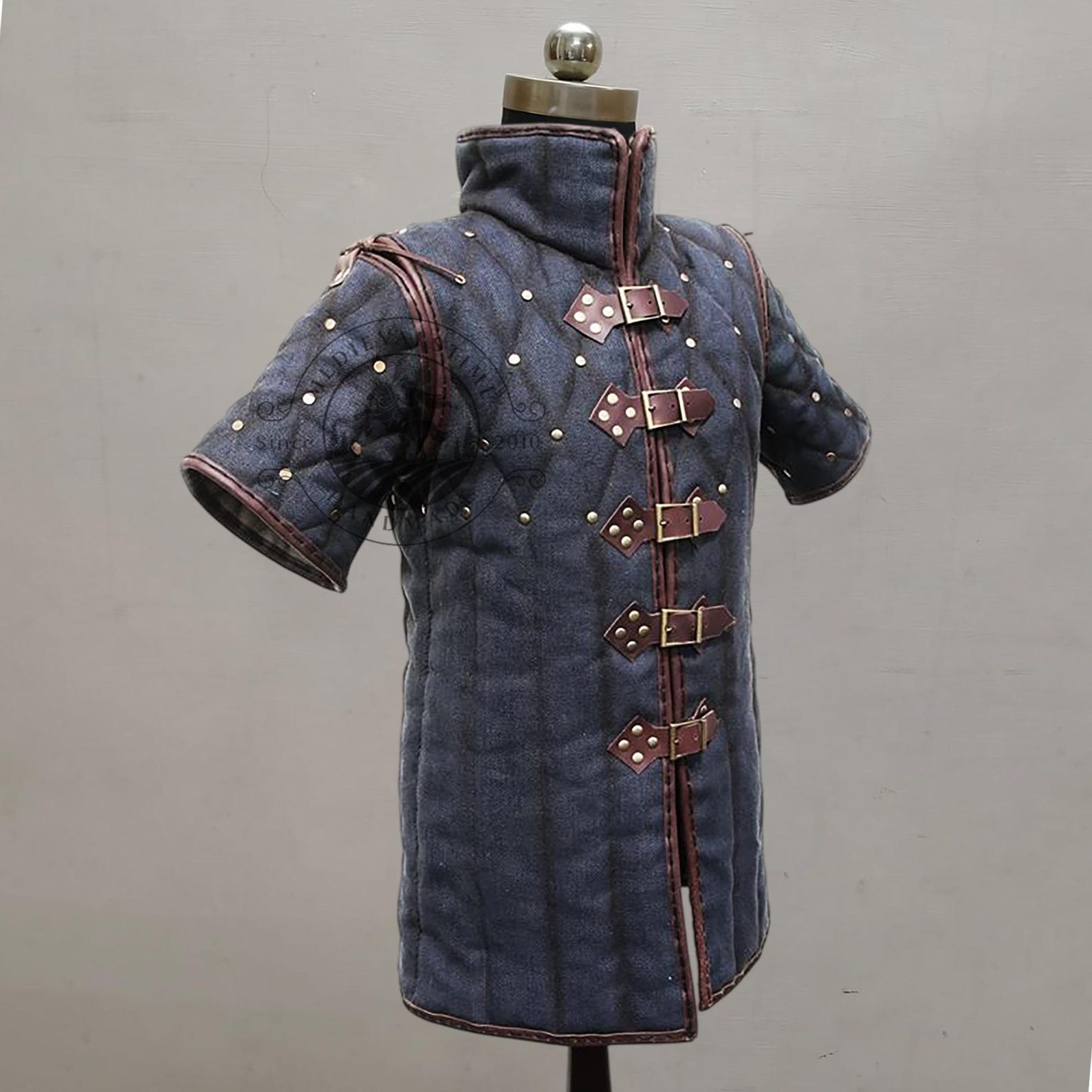 Medieval Cotton Gambeson Brown Leather Trim, Renfaire Costume, Quilted ...