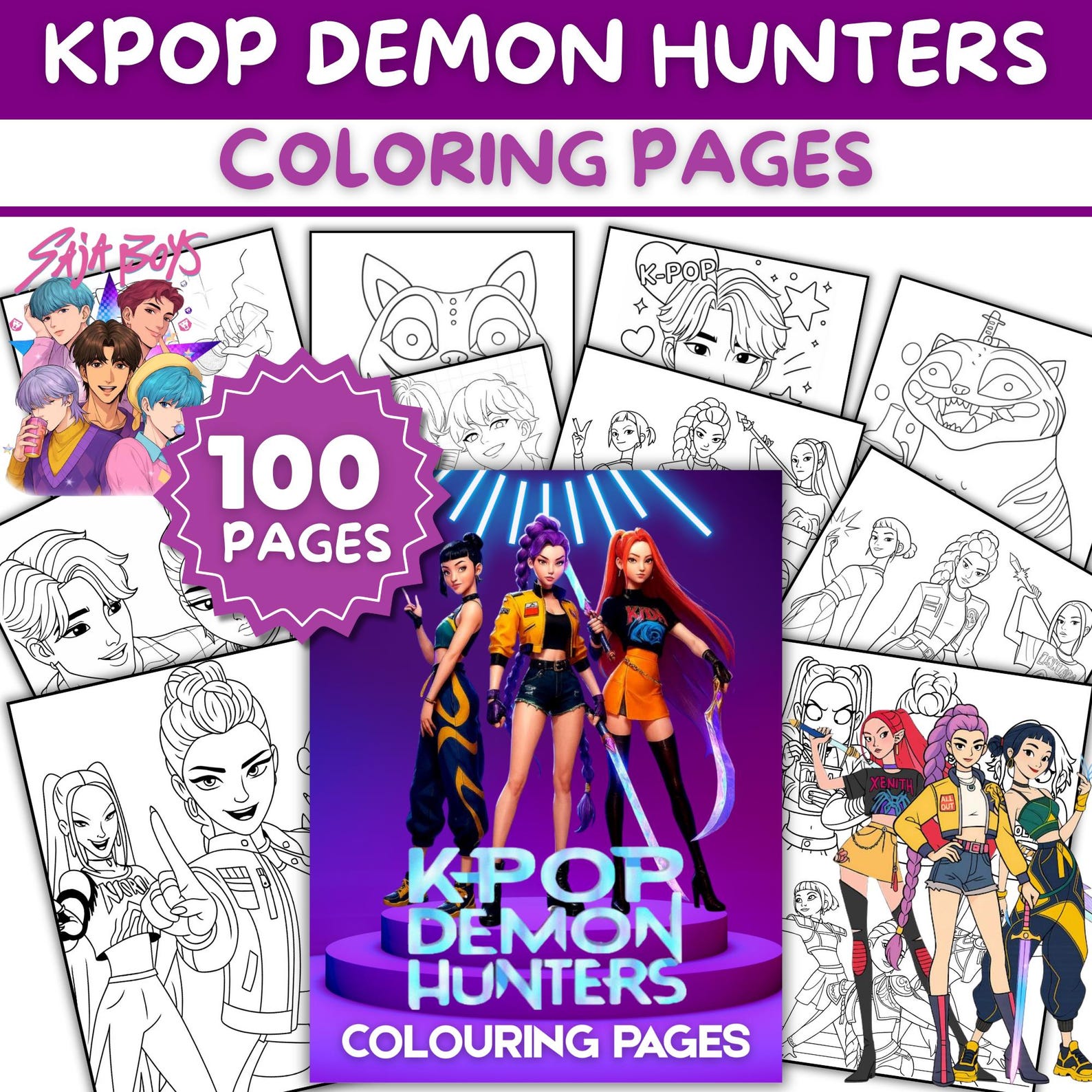 100 Kpop Demon Hunters Coloring Pages | Digital Coloring Book | Huntrix ...
