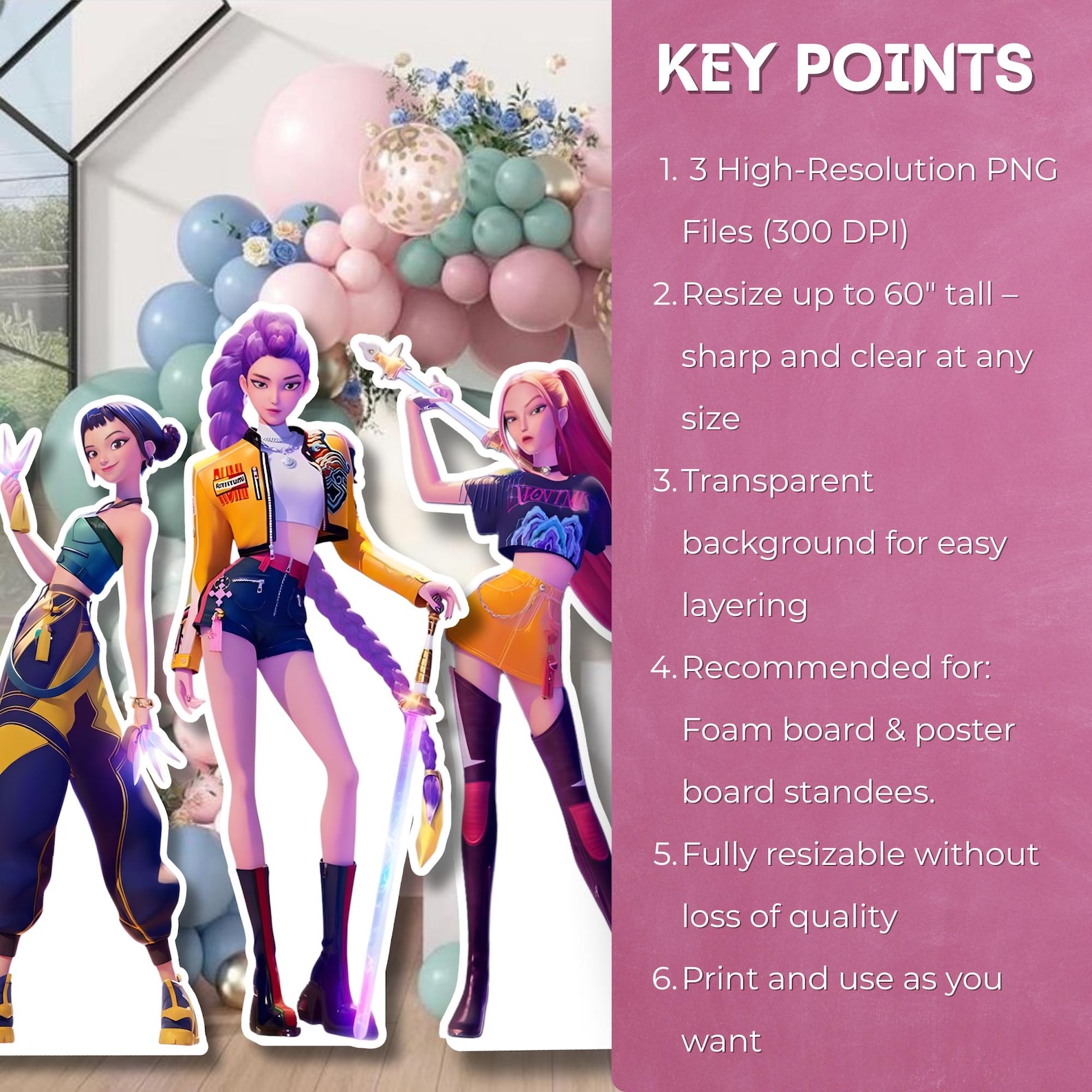 Printable Kpop Demon Hunters Standee Cut Outs | Huntrix Party ...