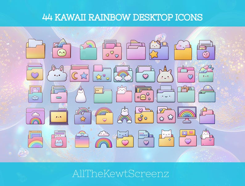 Kawaii Desktop Icons, Kawaii Icon Set, Desktop Organizer, Icon Windows ...