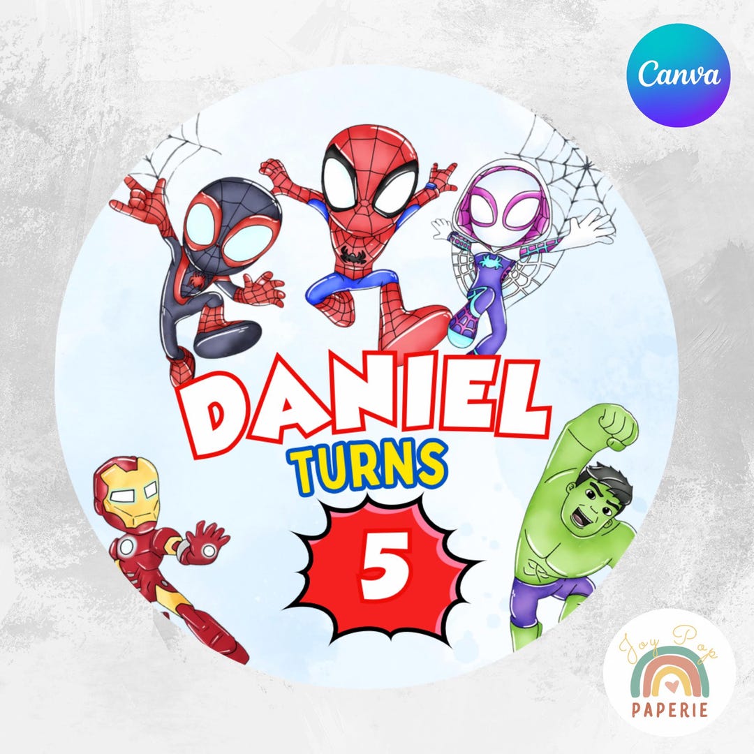 Party Label Spidey and Friends Birthday: Editable Superhero Party ...