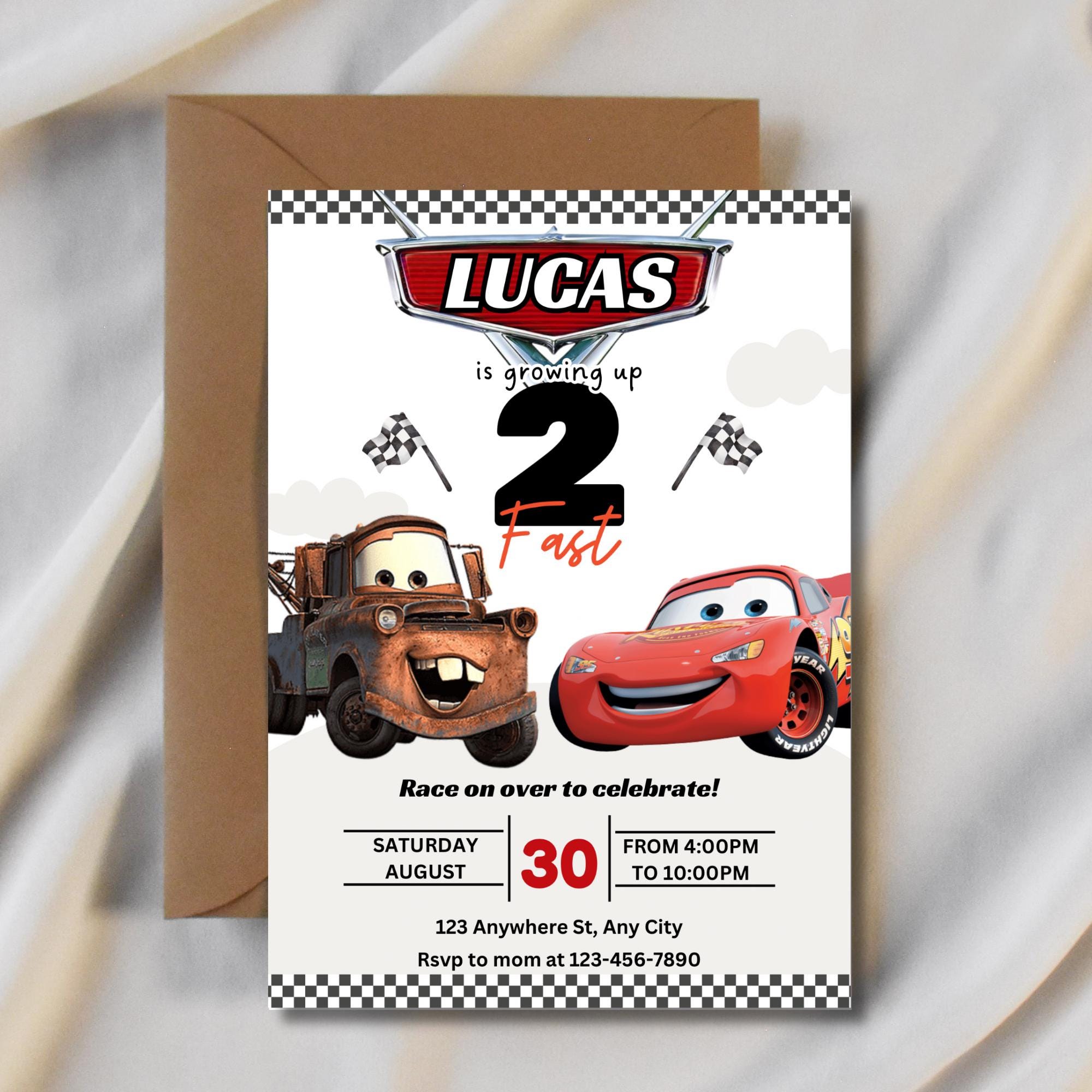 Cars Birthday Invitation: Two Fast Party, Editable Canva Template ...