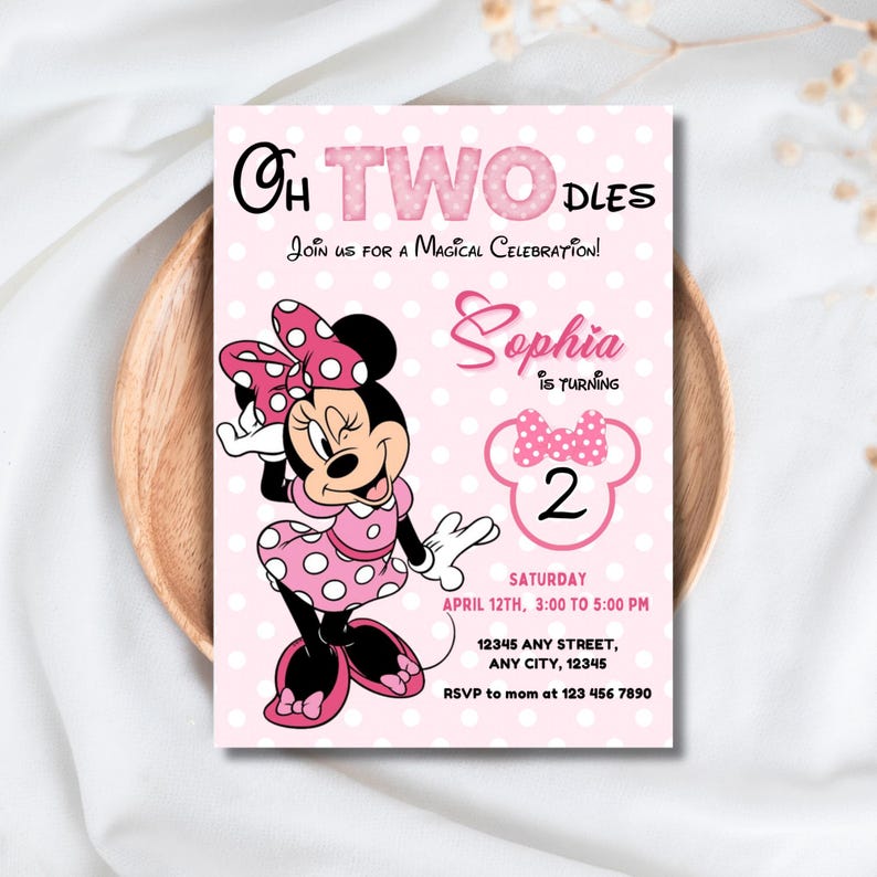 Minnie Mouse Birthday Invitation Editable Pink Template Invite for Kids ...