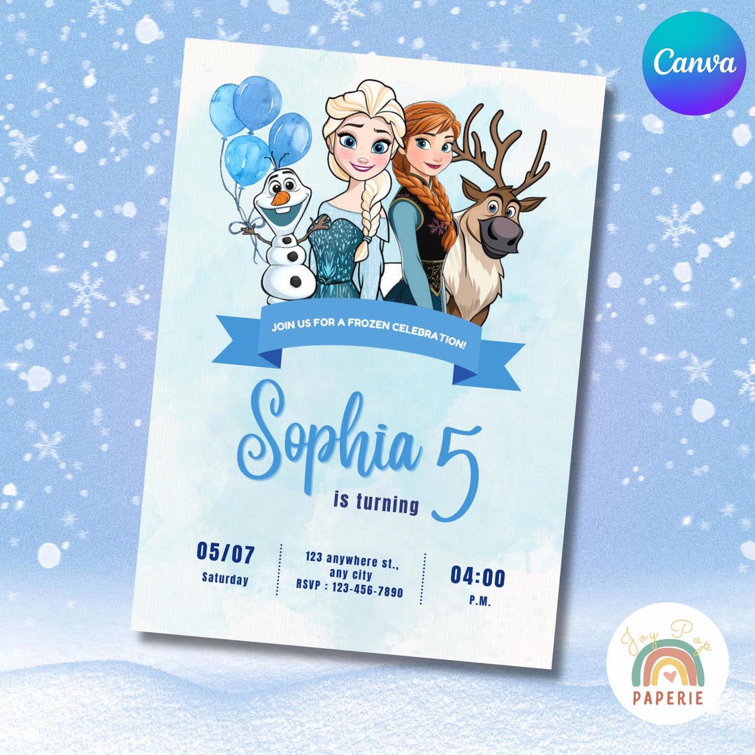 Editable Frozen Birthday Invitation: Elsa, Anna, Olaf (digital Template ...