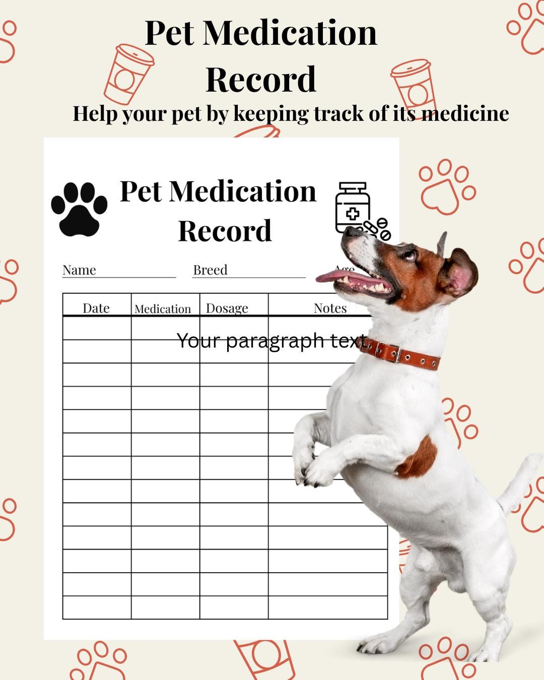 Pet Medication Record | A4, A5 & US Letter Sizes | Printable Pet Health ...