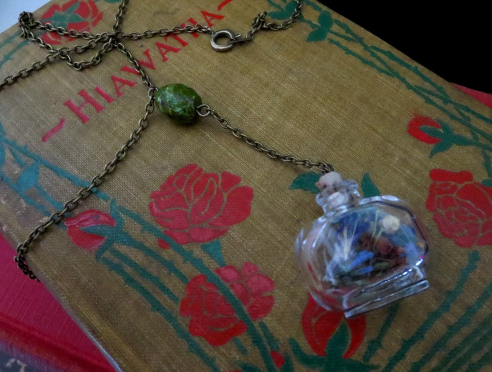 Glass Bottle Necklace With Miniature Flowers Inside | Etsy