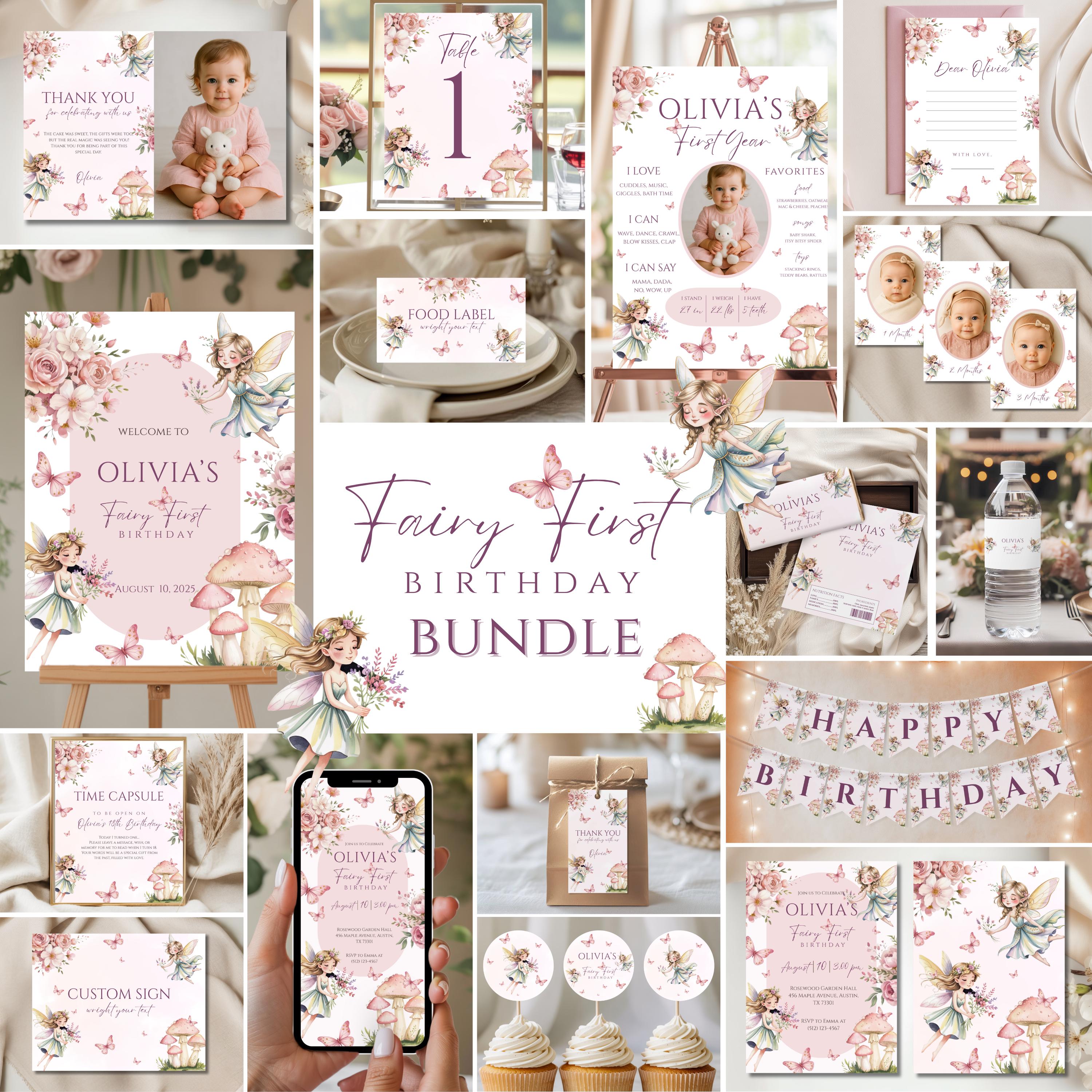 Fairy First Birthday Bundle, Girl 1st Birthday Party Decorations Set ...