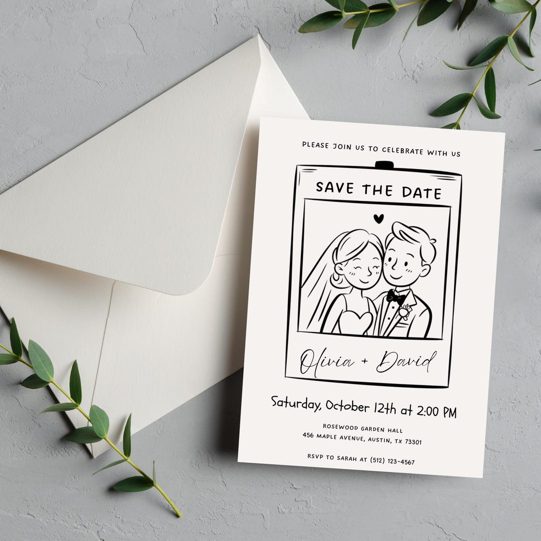 Editable Hand Drawn Save the Date Invite, Whimsical Save Our Date Cards ...