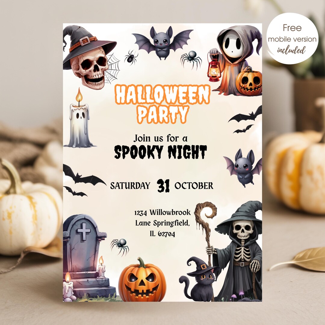Halloween Party Invitation, Digital Spooky Night, Editable Gothic ...