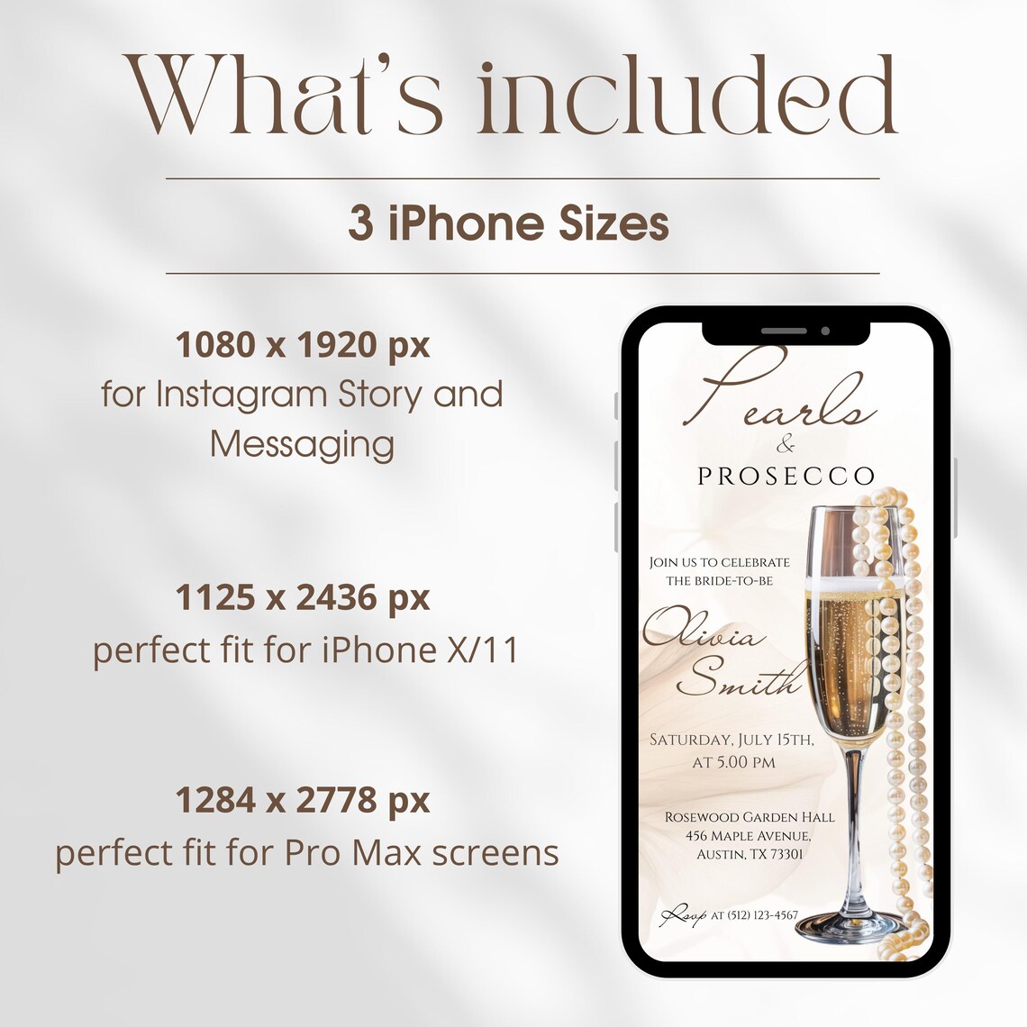 Pearls and Prosecco Bridal Shower Animated Digital Invite, Editable ...