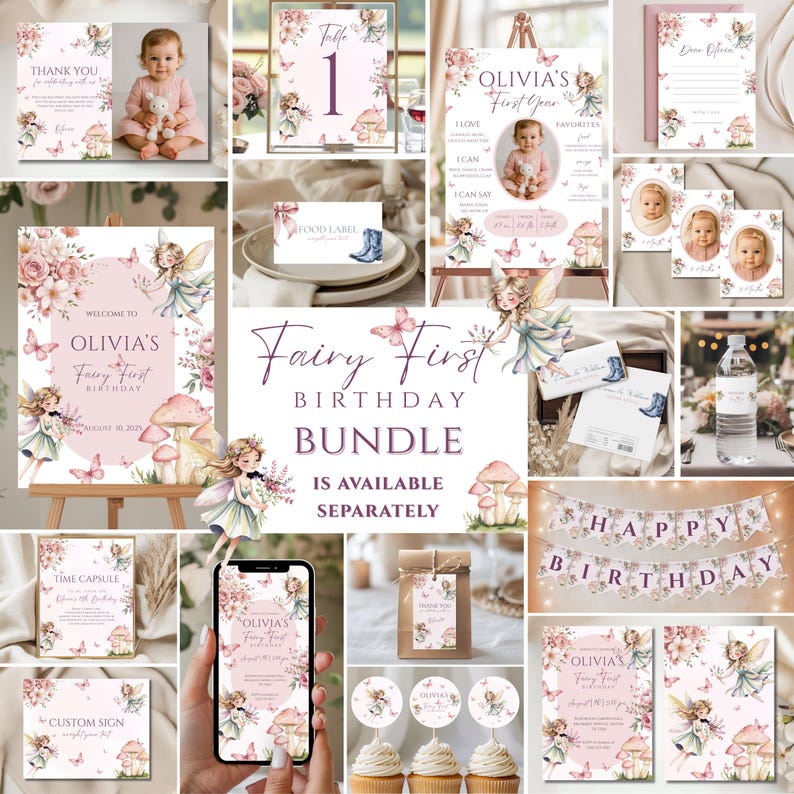 Animated Fairy First Birthday Invitation, Enchanted Garden Girl 1st ...