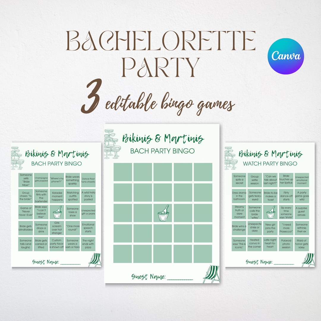 Bachelorette Party Games, Bikinis and Martinis Bachelorette Bingo ...