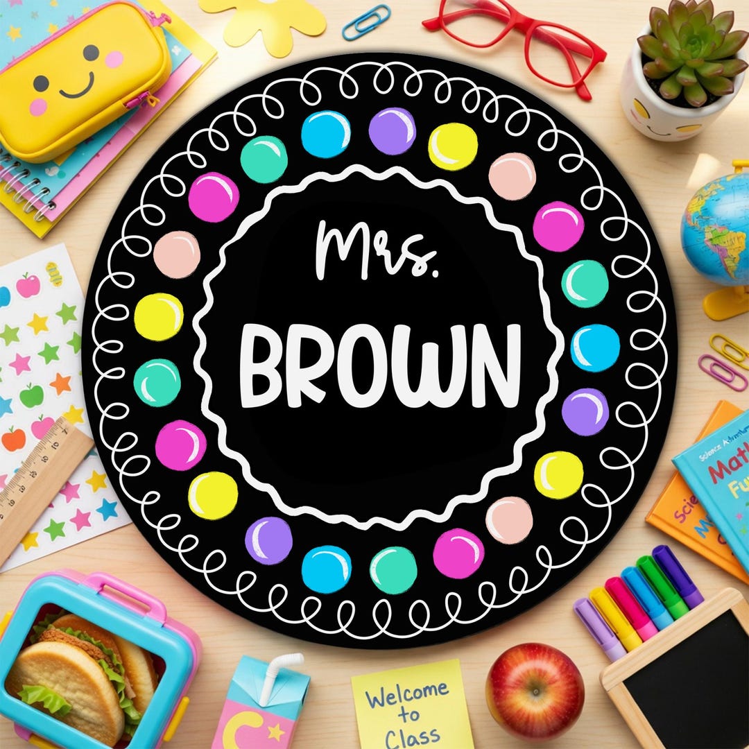 Personalized Teacher Name Door Sign, Colorful Polka Dot Classroom Decor ...