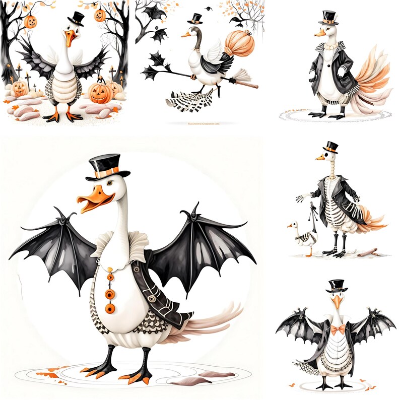 Halloween Goose Clipart PNG Gothic Whimsical Goose Illustration Spooky ...