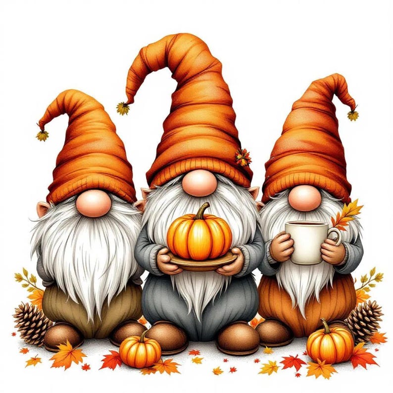 Cozy Fall Gnome PNG Digital Cliparts – Pumpkin, Coffee & Autumn Leaves ...