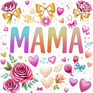 Rainbow MAMA Letters PNG: Gold Crown, Roses, Leopard Hearts (digital ...