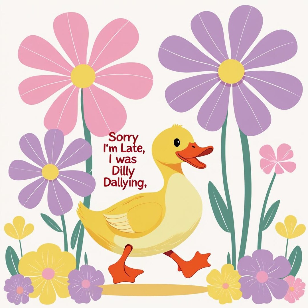 Dilly Dally Duck Illustration Digital Clipart: Pastel Kawaii Design ...